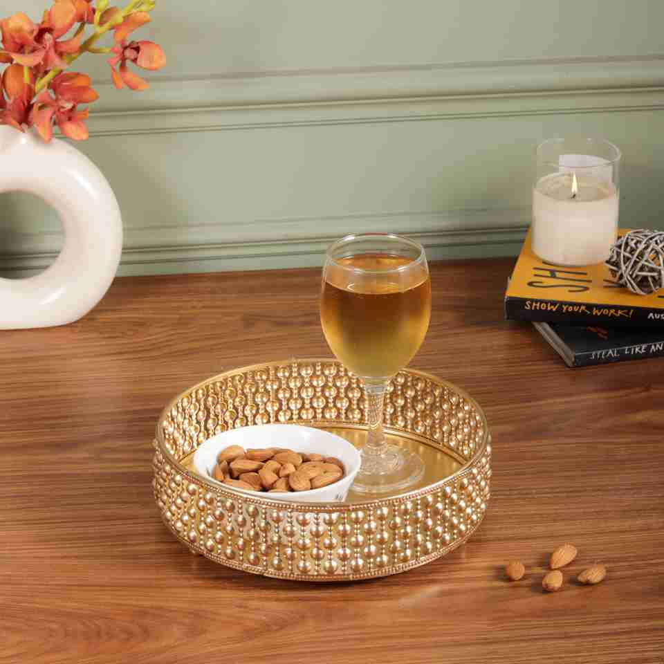 ALTINORA Beaded Pattern tray | Golden metal tray Tray Price in India ...