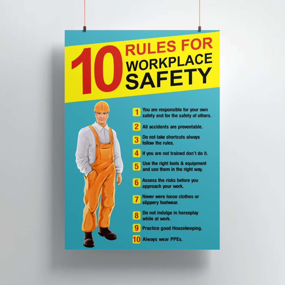 10 Rules For Workplace Safety Poster | Safety Essential Warning Poster ...