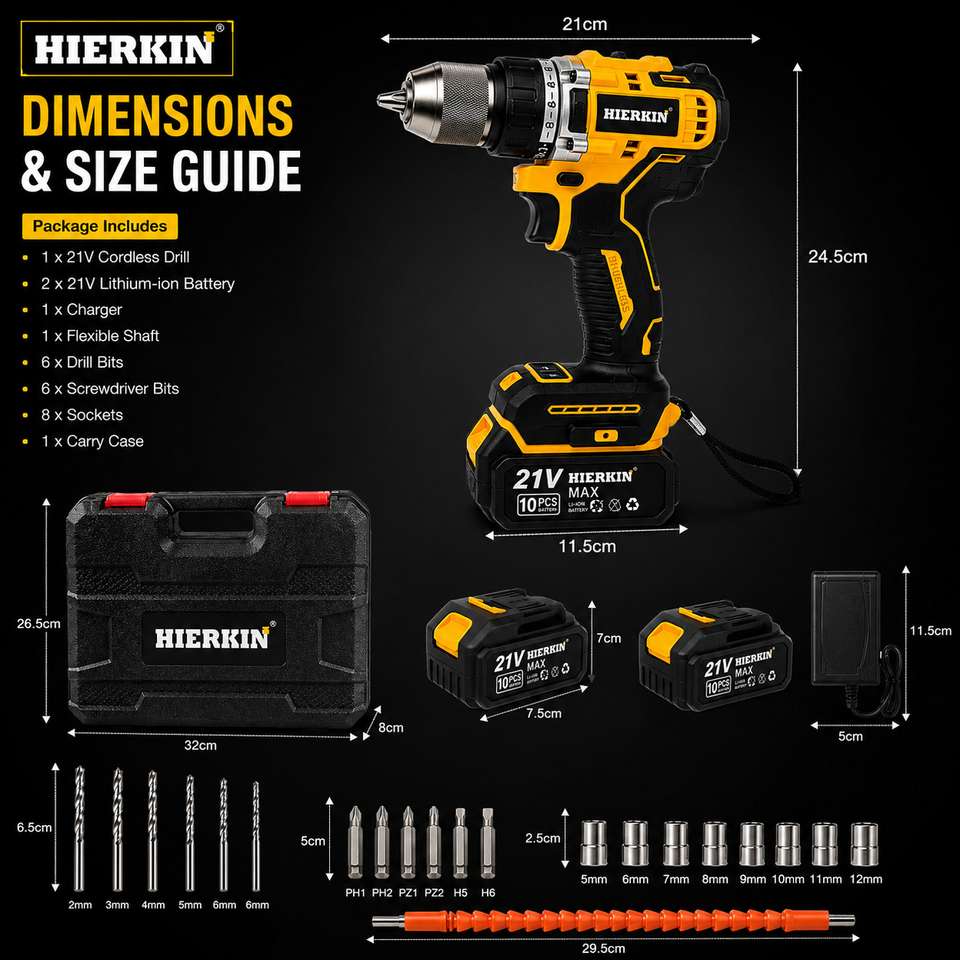 HIERKIN HIERKIN 21V Cordless Drill Driver Kit 21V Cordless Drill Driver ...