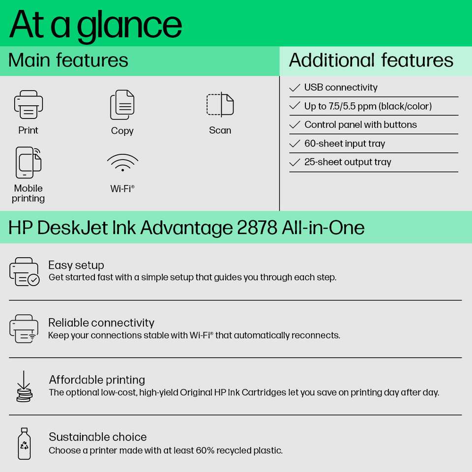HP DeskJet Ink Advantage 2878 All-in-One Multi-function WiFi Color ...