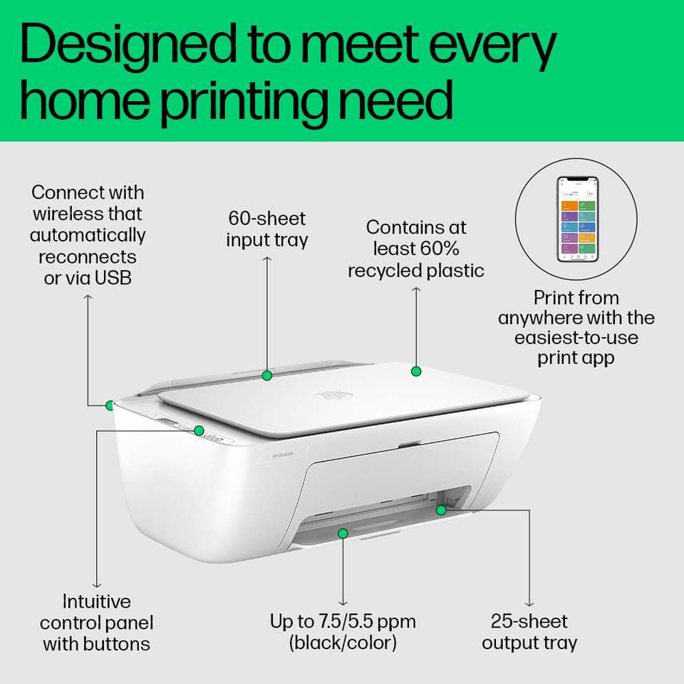 HP DeskJet 2820 All-in-One Multi-function WiFi Color Inkjet Printer for ...
