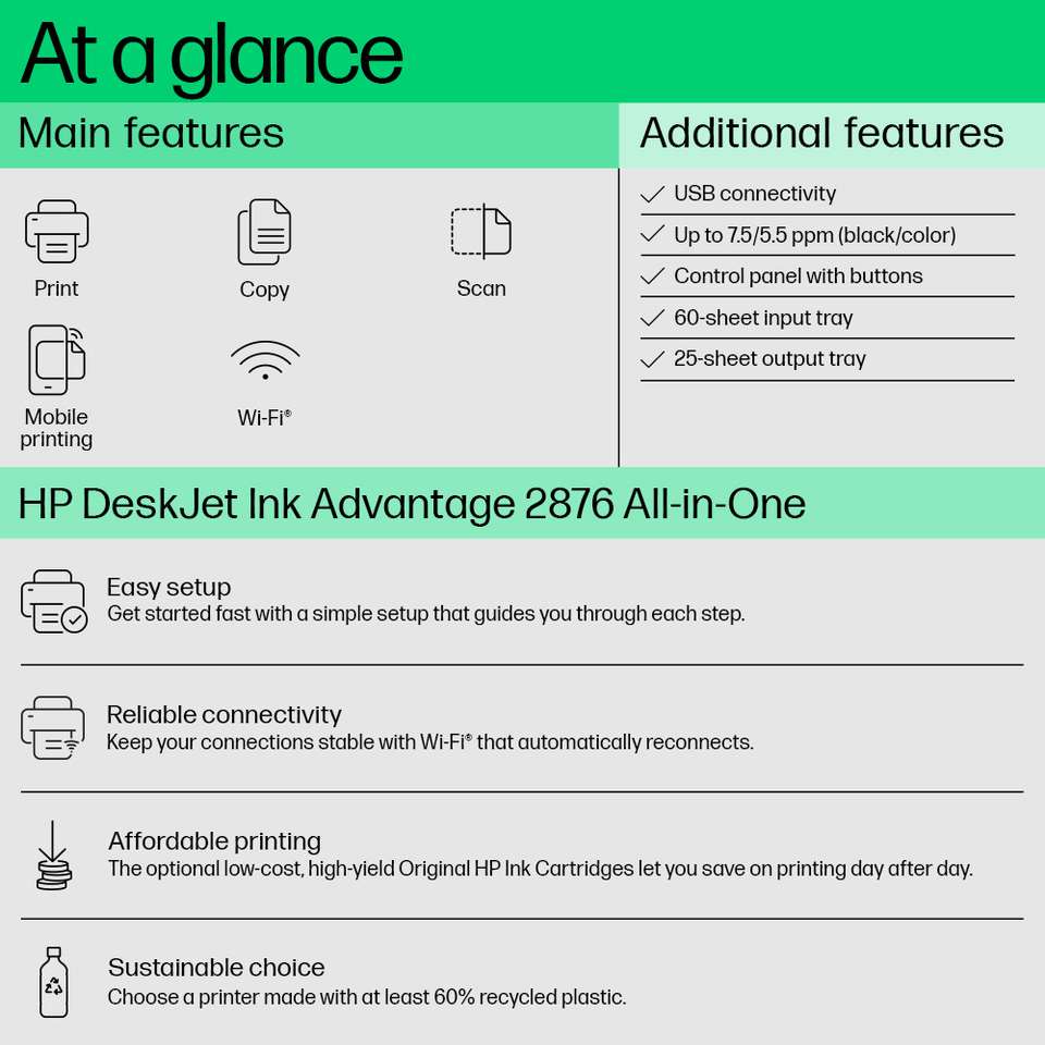 HP DeskJet 2820 All-in-One Multi-function WiFi Color Inkjet Printer for ...