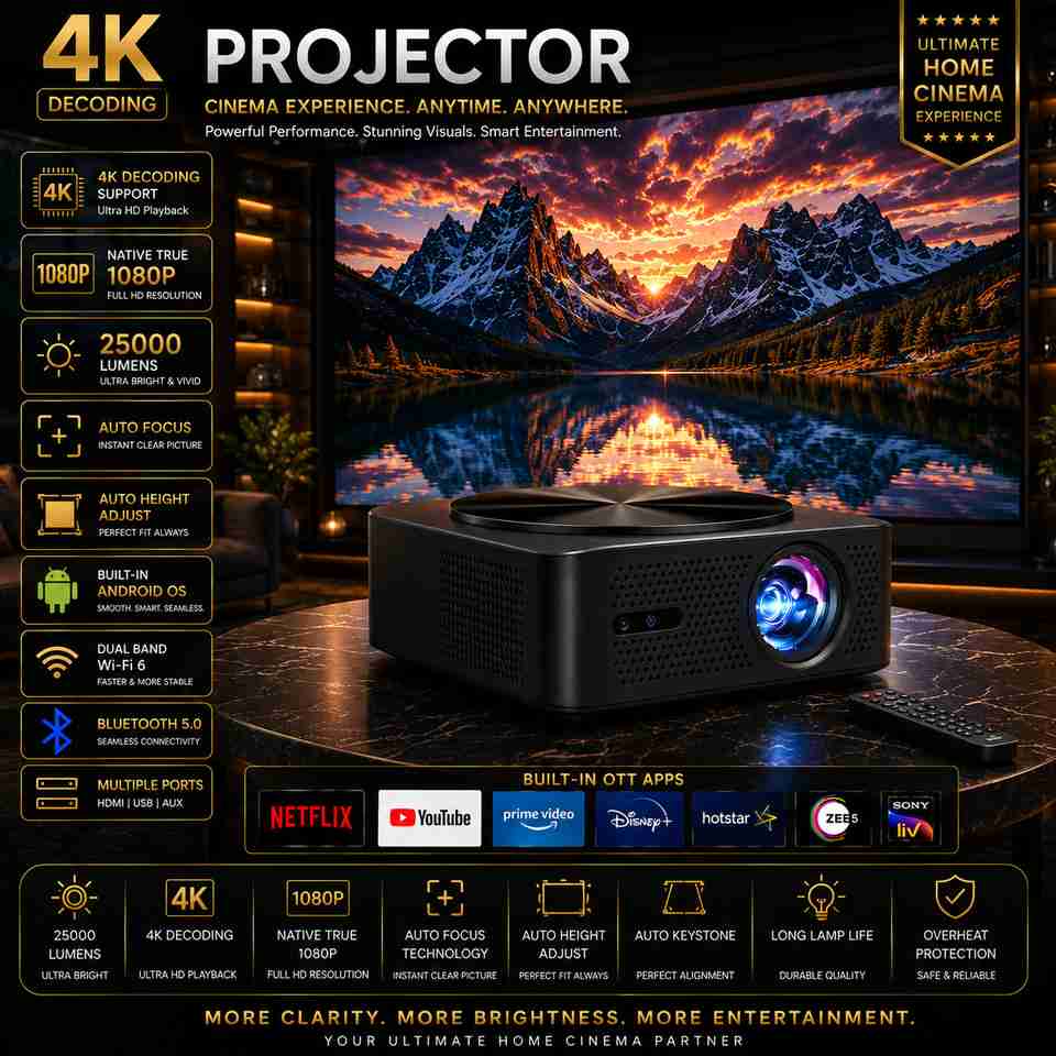 Reysol Projector|4k decoding|Native 1080P|WiFi|Miracast|Brighter 25000 ...