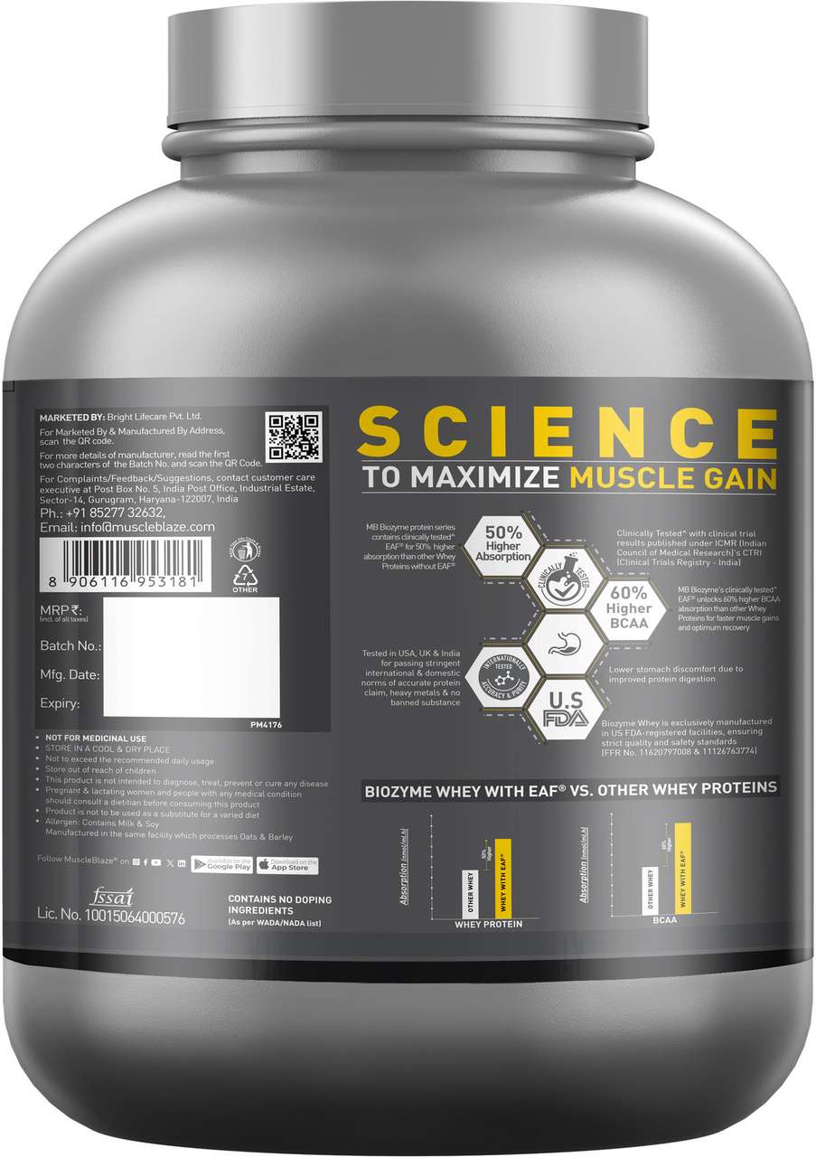 MUSCLEBLAZE Biozyme Performance Whey Protein Powder & MB-Vite Daily ...