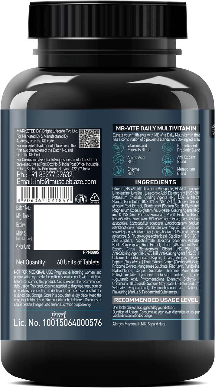 MUSCLEBLAZE Biozyme Performance Whey Protein Powder & MB-Vite Daily ...
