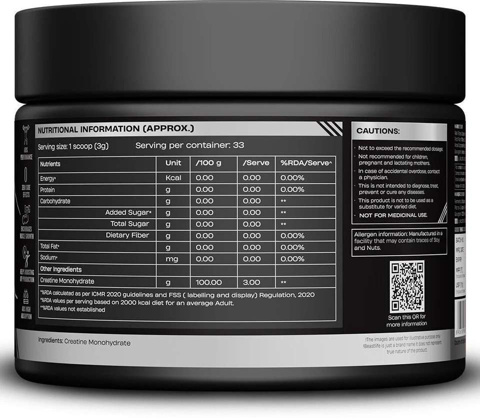 BeastLife Creatine Monohydrate | 33 Servings | NABL Lab Tested ...