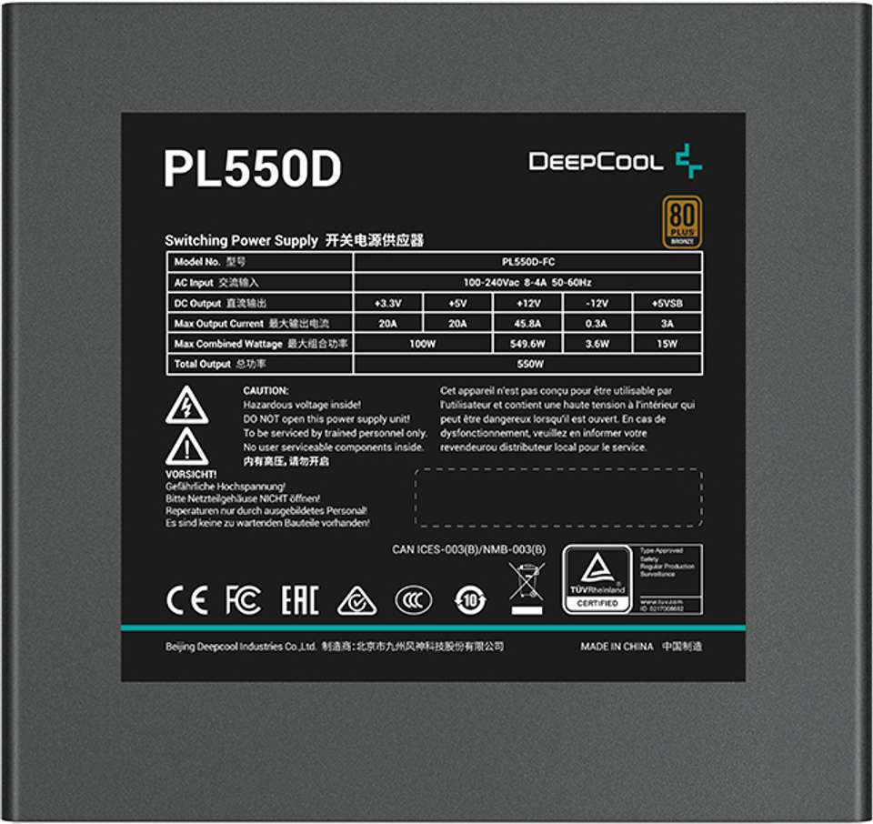 Deepcool PL550D ATX 3.0 550 Watt 80 Plus Bronze SMPS 550 Watts Computer ...