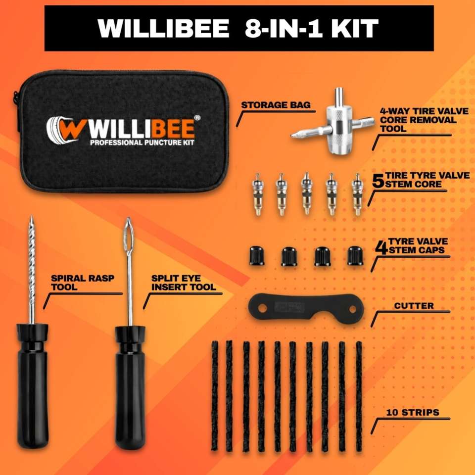 WILLIBEE 8-in-1 Tubeless Tyre Puncher Repair Kit for Car, Bike & SUV ...