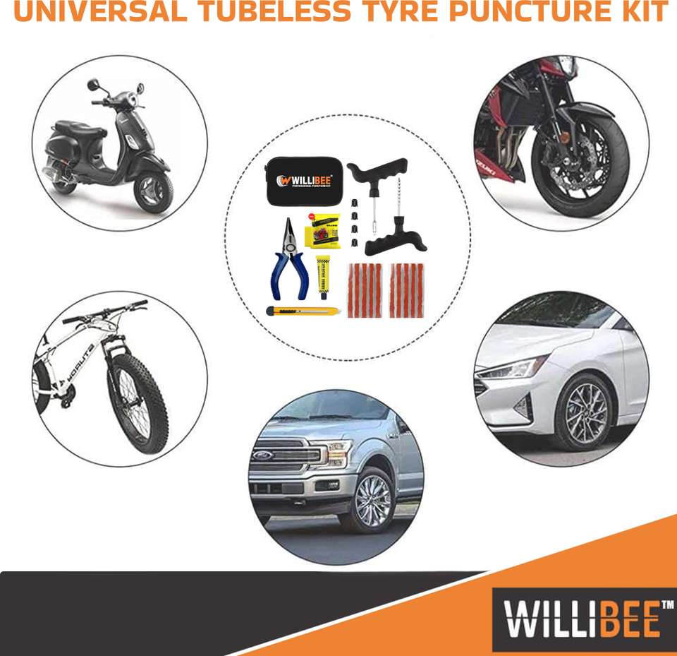 WILLIBEE 7 in 1 Universal S Tubeless Tire Puncher Kit Tyre Puncture Kit ...
