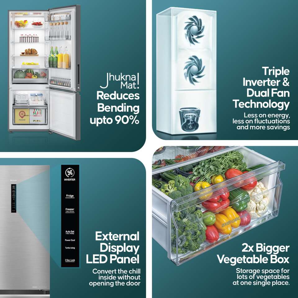 Haier 325 L Frost Free Double Door 3 Star Convertible Refrigerator with ...