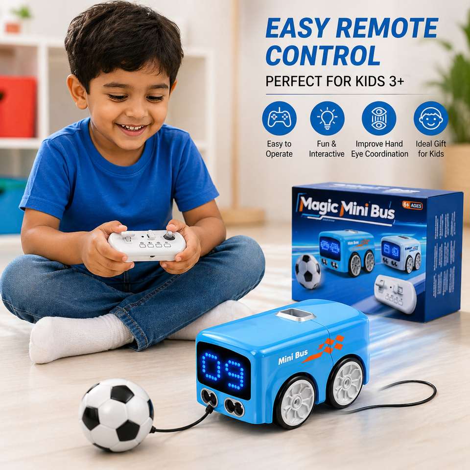 TOYRENTTO Magic Mini Bus RC Toy for Kids with Soccer Ball Smart Sensor ...