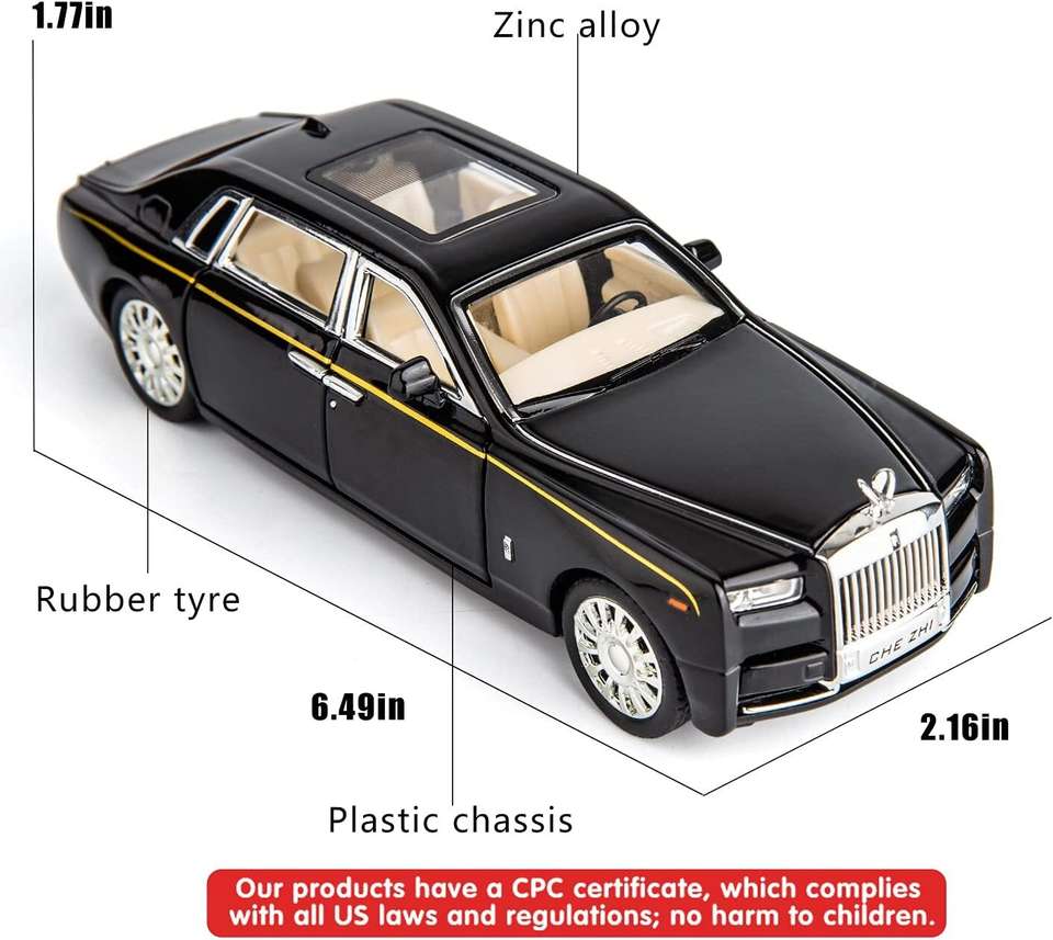 venimall 1/32 Rolls-Royce Phantom Model Car,Zinc Alloy Pull Back Toy ...