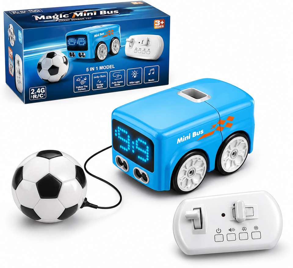 TOYRENTTO Magic Mini Bus RC Toy for Kids with Soccer Ball Smart Sensor ...