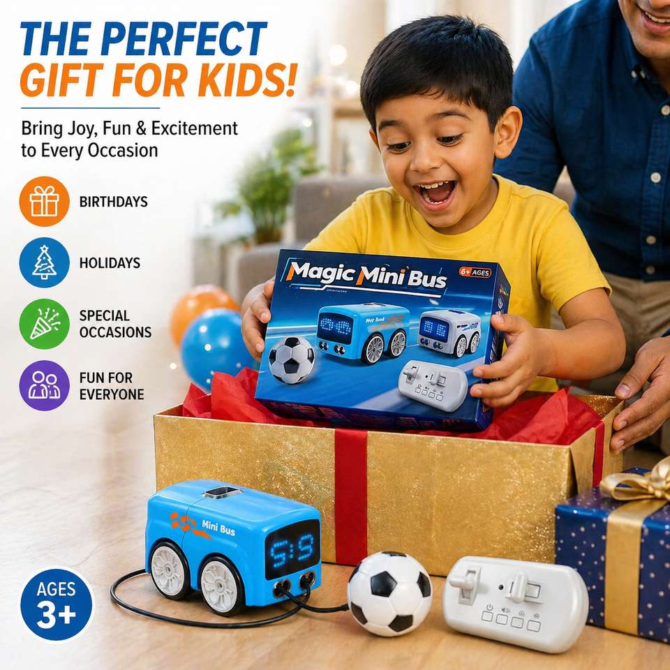 TOYRENTTO Magic Mini Bus RC Toy for Kids with Soccer Ball Smart Sensor ...