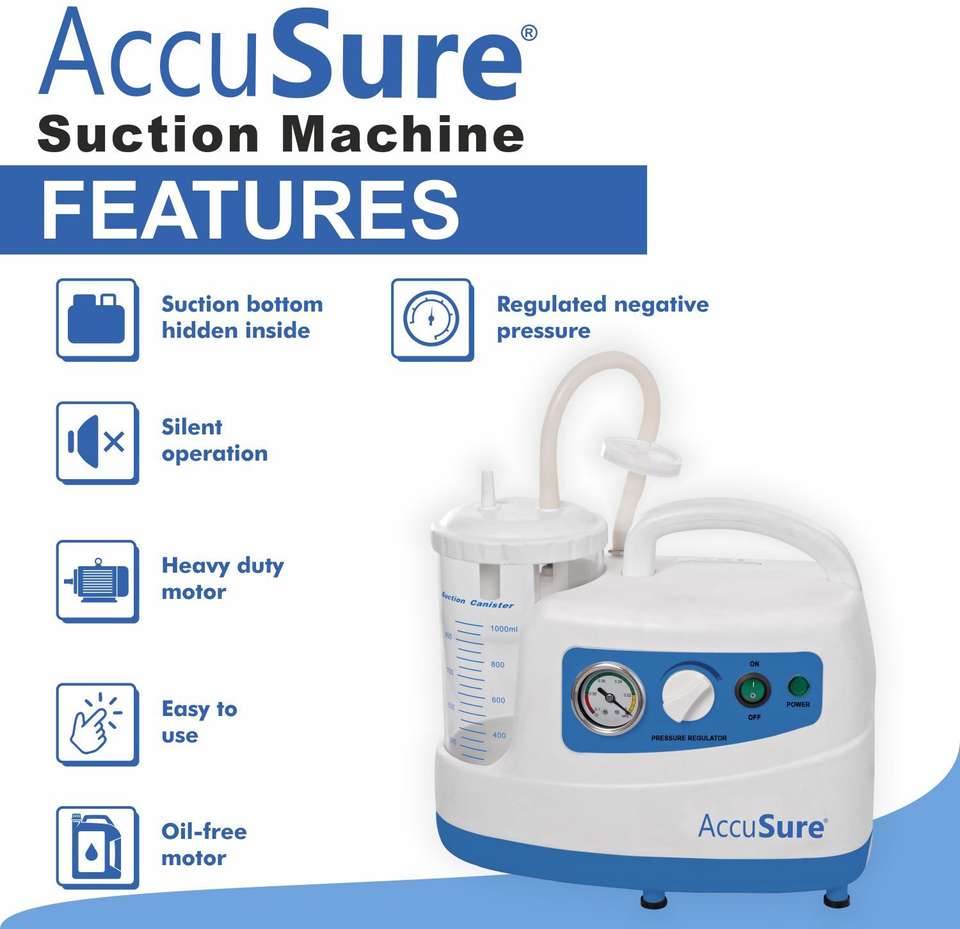 AccuSure Premium Electric Suction Machine Oil-Free Low Noise Single Jar ...