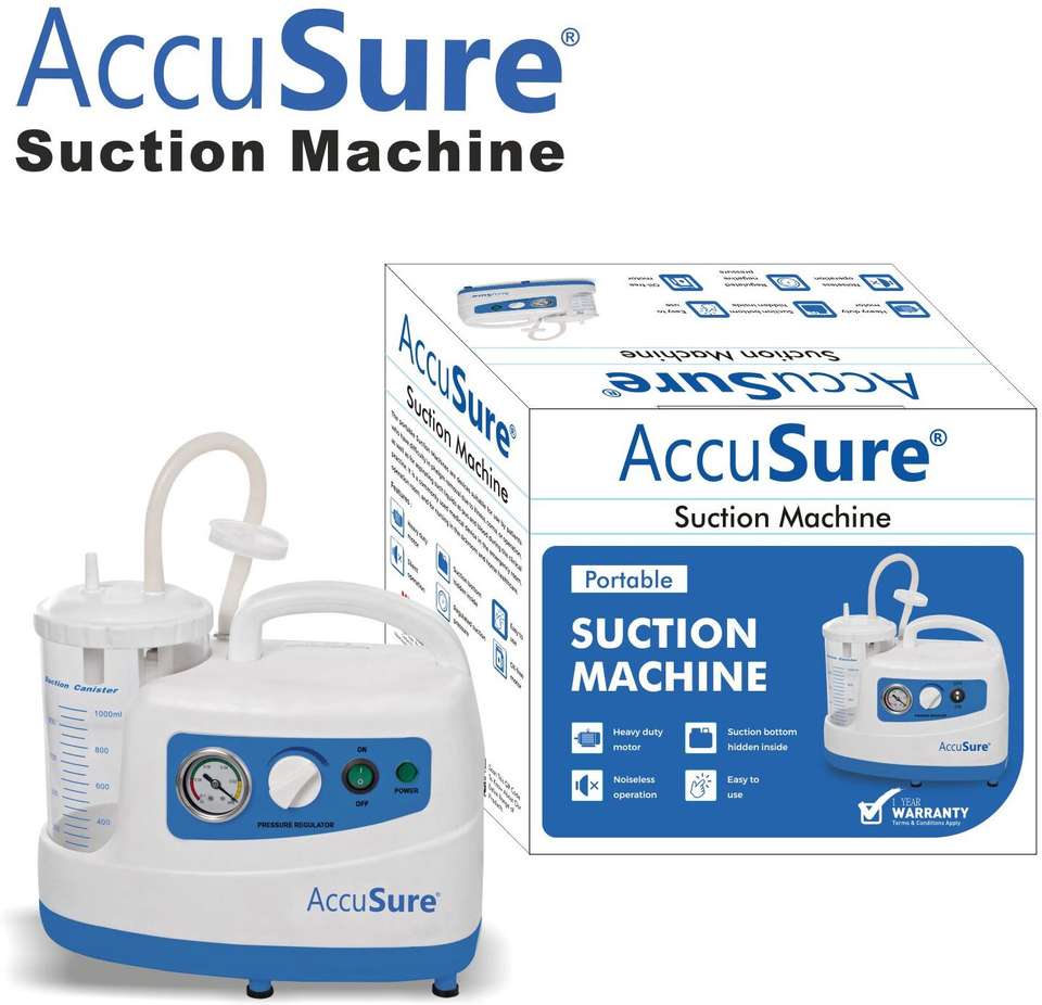 AccuSure Premium Electric Suction Machine Oil-Free Low Noise Single Jar ...