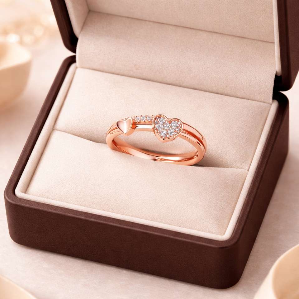 Rmehta Insta Double Heart Adjustable Ring Alloy Cubic Zirconia Silver ...