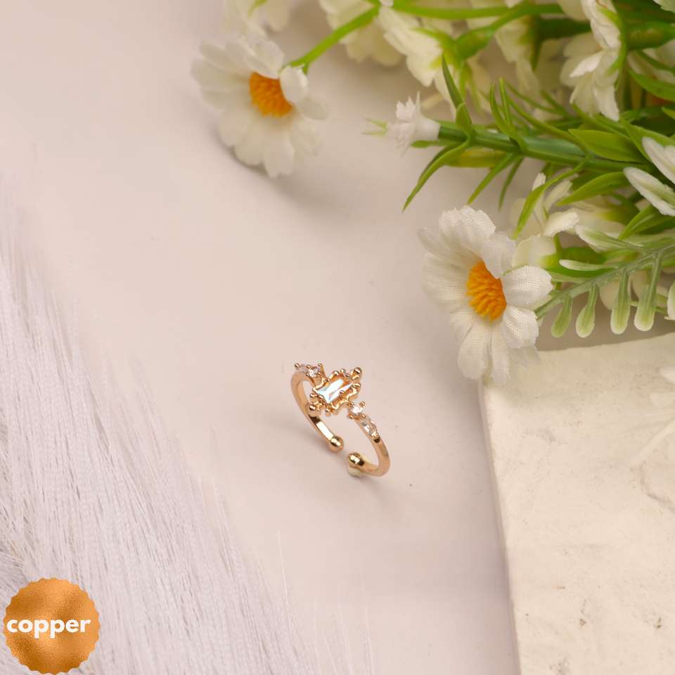 brooZZa Korean Elegant Crystal Statement Finger Ring Copper Cubic ...