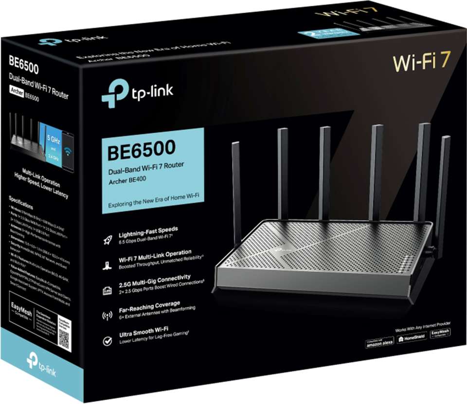 TP-Link Archer BE400 6500 Mbps Wi-Fi 7 Gigabit Router Wireless Router 2 ...