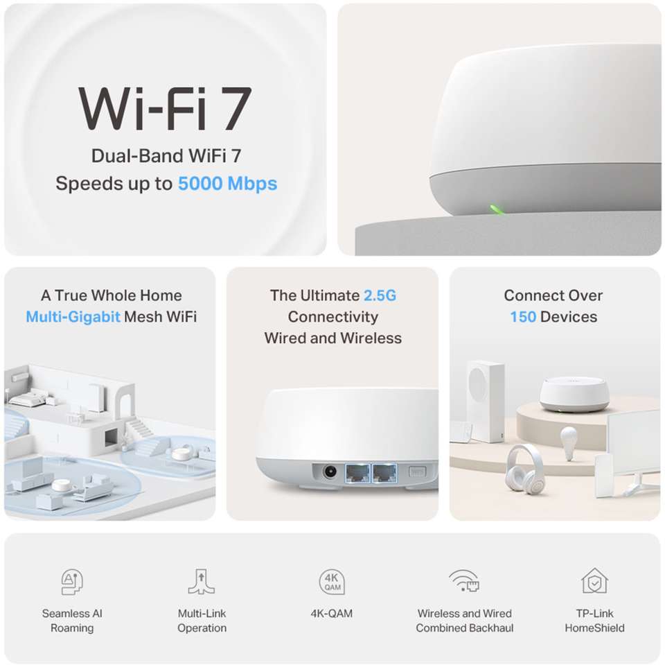 TP-Link Deco BE25(3-pack) BE5000 Whole Home Mesh WiFi 7 System Mesh ...