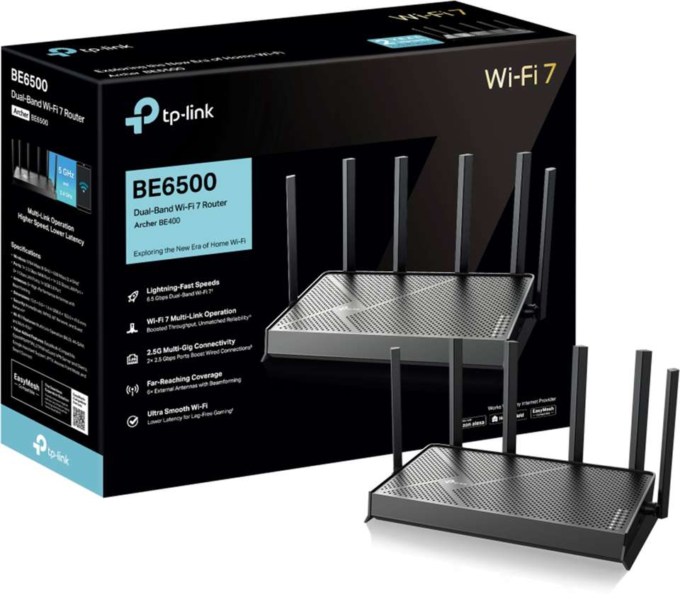 TP-Link Archer BE400 6500 Mbps Wi-Fi 7 Gigabit Router Wireless Router 2 ...