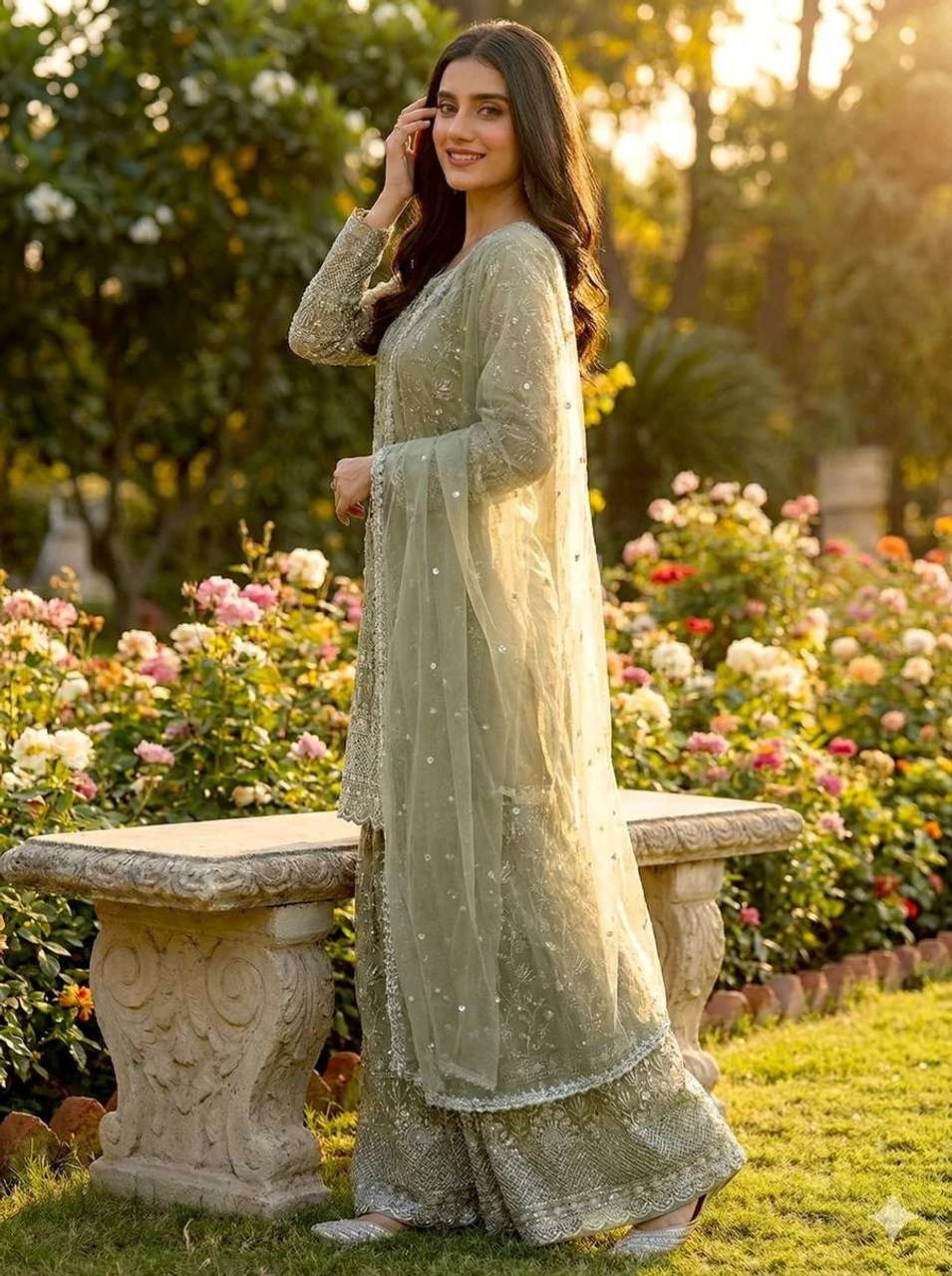 SHRAD Embroidered Kurta, Palazzo & Dupatta Set - Buy SHRAD Embroidered ...