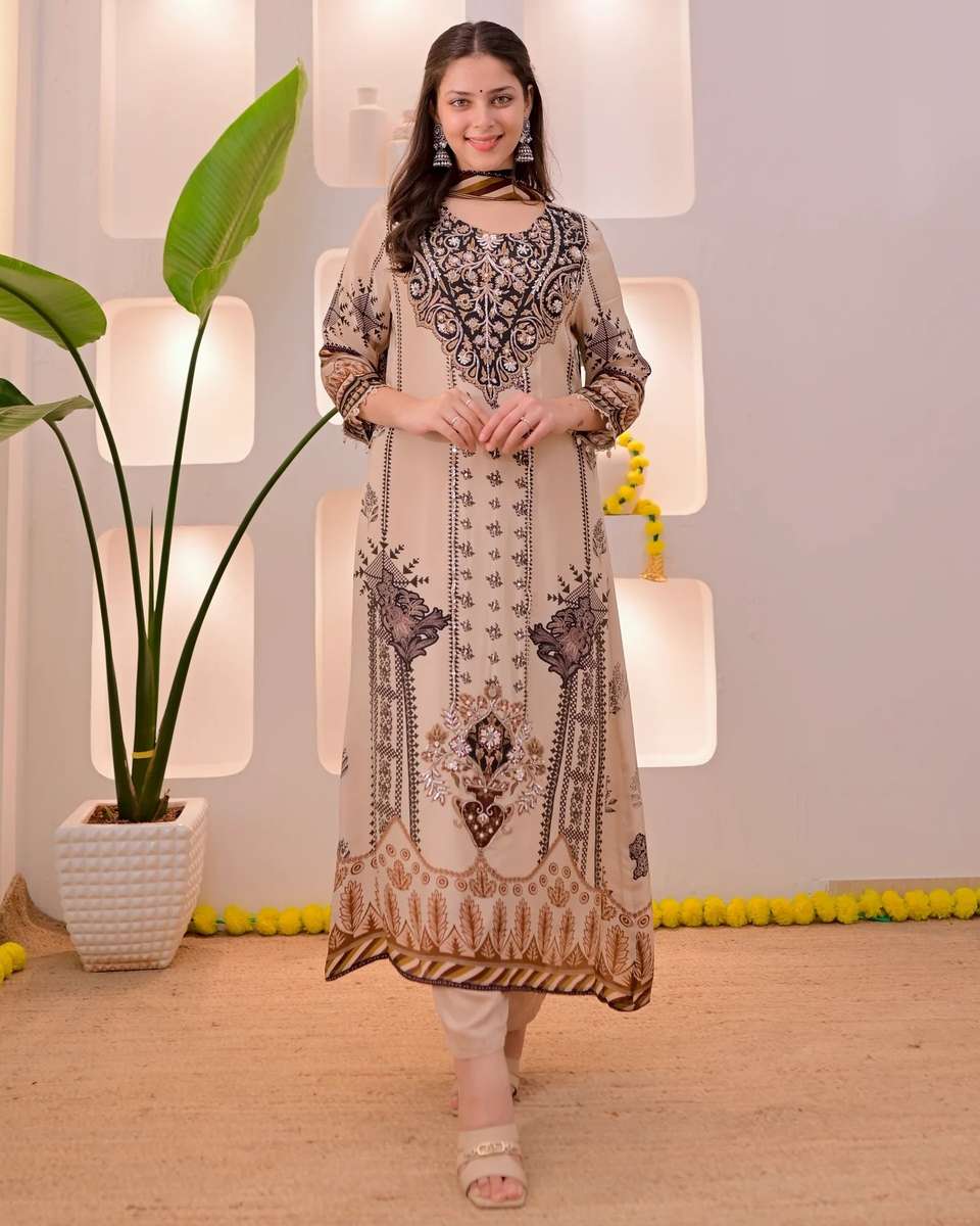 HB Fashion Printed, Embroidered Anarkali Kurta, Bottom & Dupatta Set ...