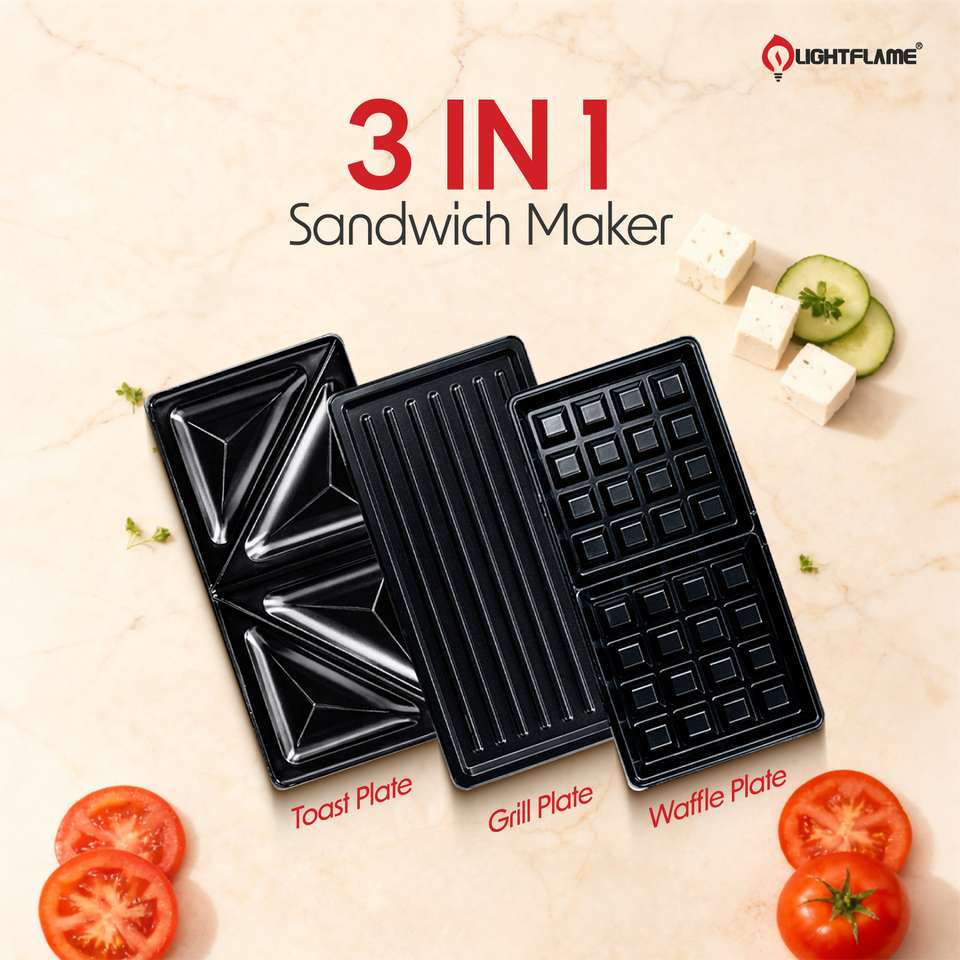 LIGHTFLAME CrunchPro-X, 3-in-1 Sandwich Maker Multi Plates- Grill ...