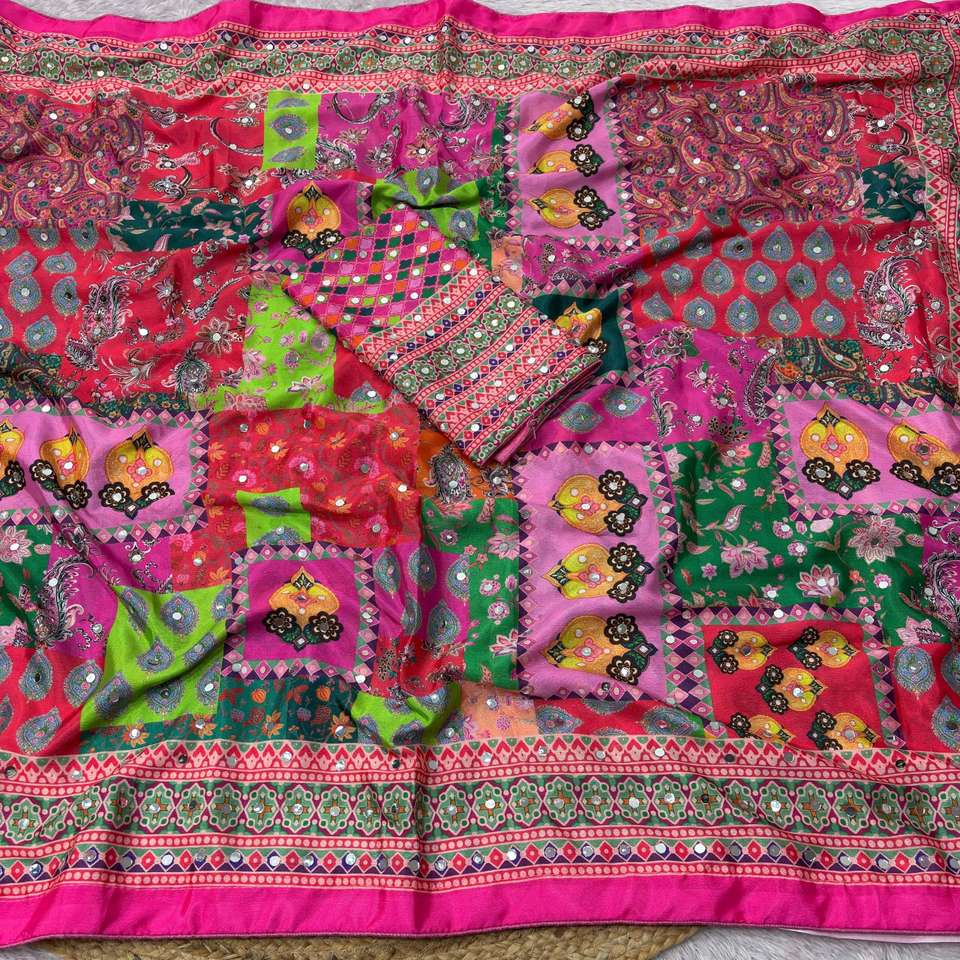 Buy NAYRYN CREATION Geometric Print, Printed Bandhani Silk Blend ...