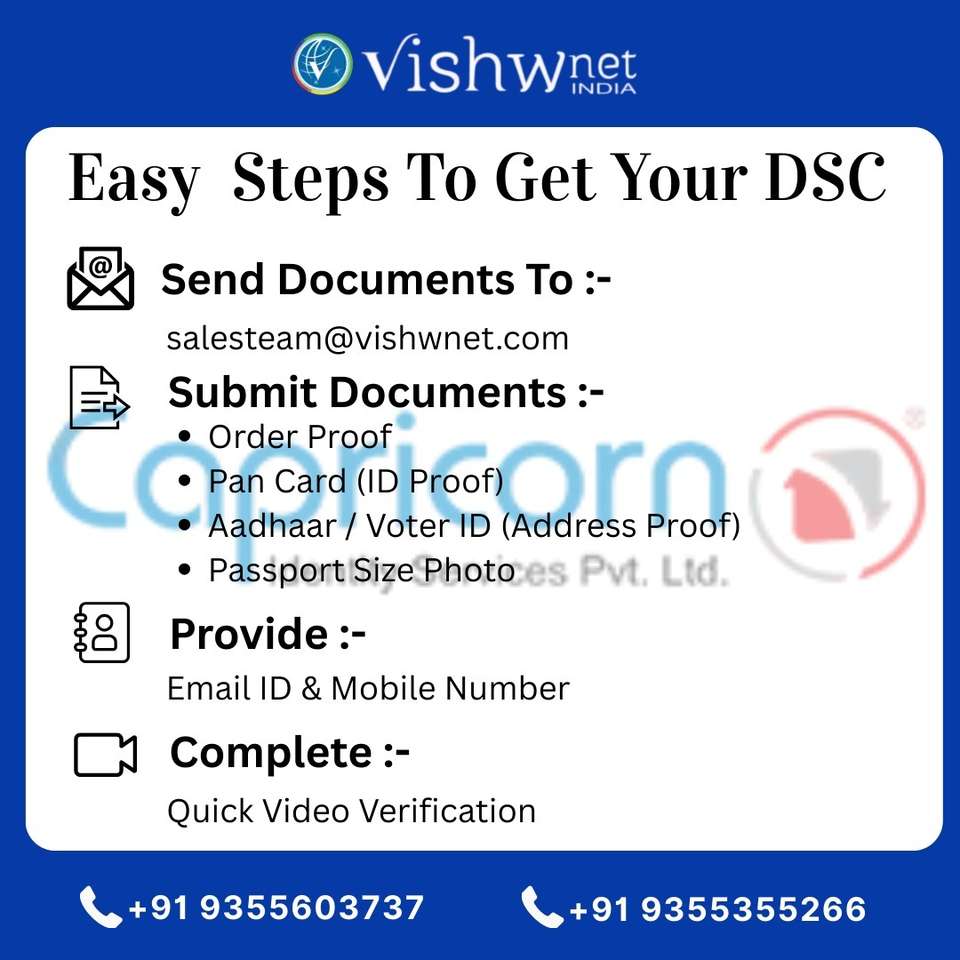 Vishwnet Class 3 Digital Signature Certificate (DSC) - Individual Combo ...
