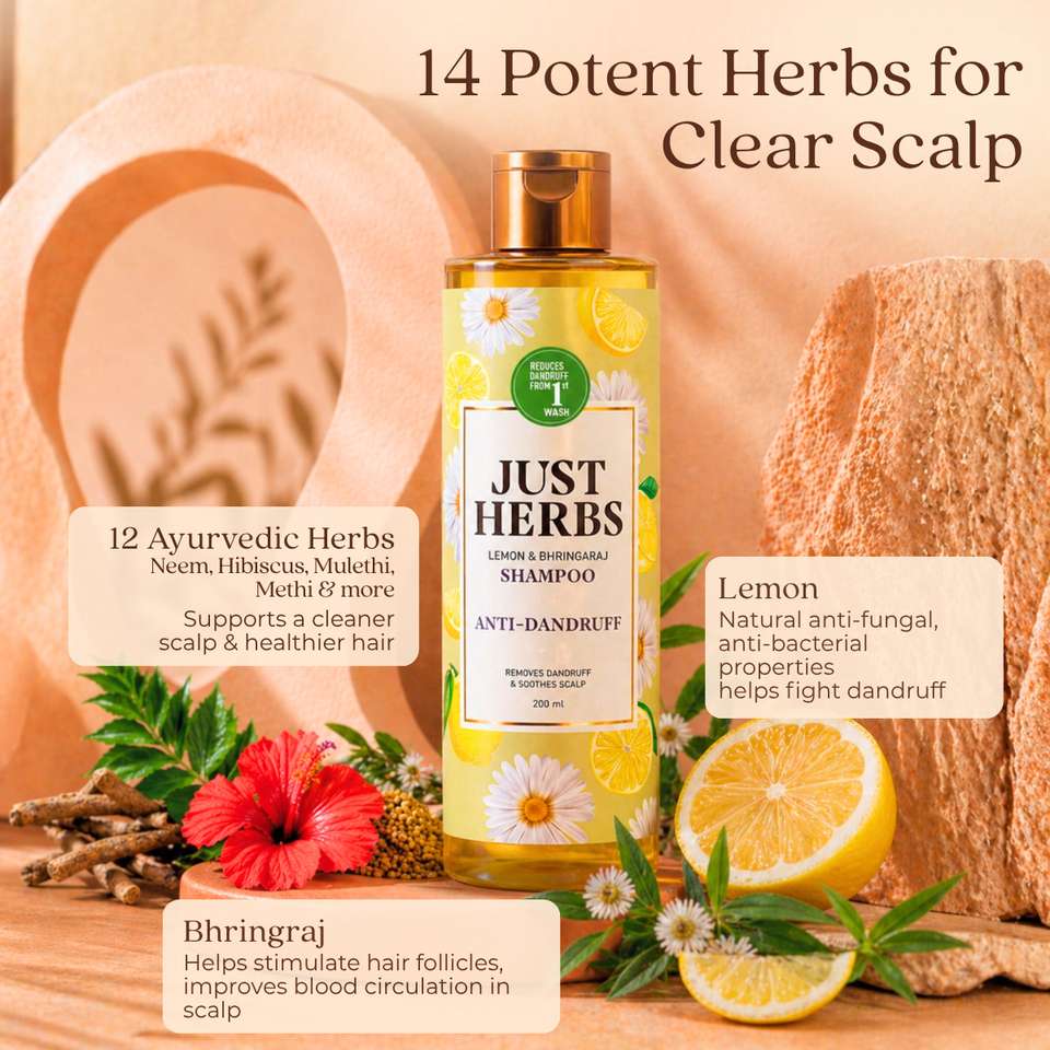 Just Herbs Anti Dandruff Shampoo with Lemon & Bhringraj | Controls ...
