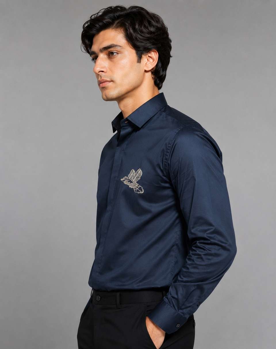 Keep calm Men Embroidered Party Dark Blue, Blue Shirt - Buy Keep calm ...