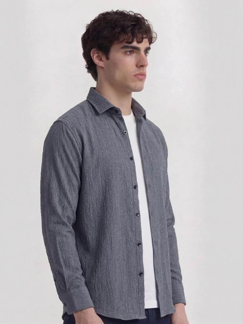 METRONAUT Men Self Design Casual Grey Shirt - Buy METRONAUT Men Self ...