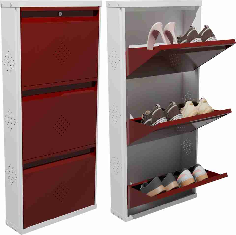 KRUGER 3 Door Maroon 21x43x5.5 inch 6 to 9 Shoe Capacity Wall Mounted ...