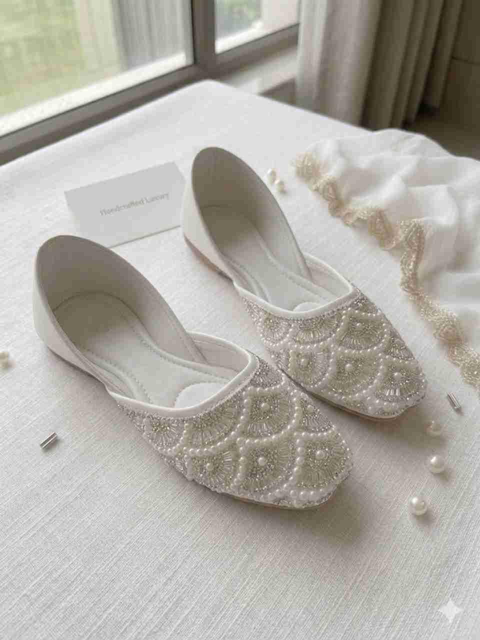 SS Traders Elegant Handmade Pearl Embroidered Bridal Jutti for Women ...