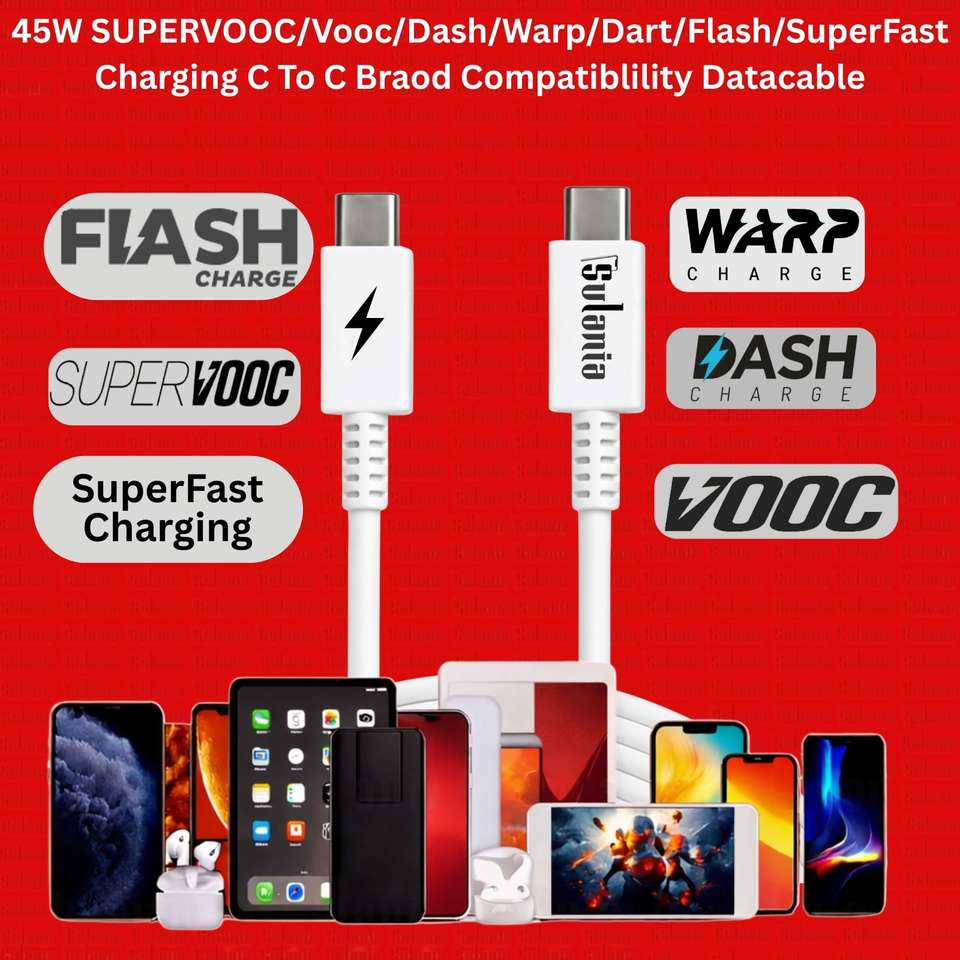Sulania Type C 4.5 A 1 m PVC 45W C to C SuperVooc/Vooc/Flash All ...