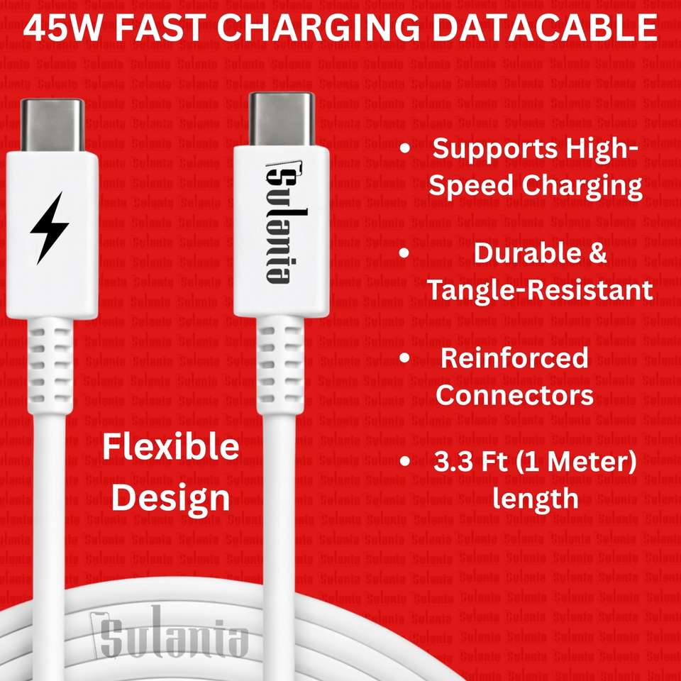 Sulania Type C 4.5 A 1 m PVC 45W C to C SuperVooc/Vooc/Flash All ...