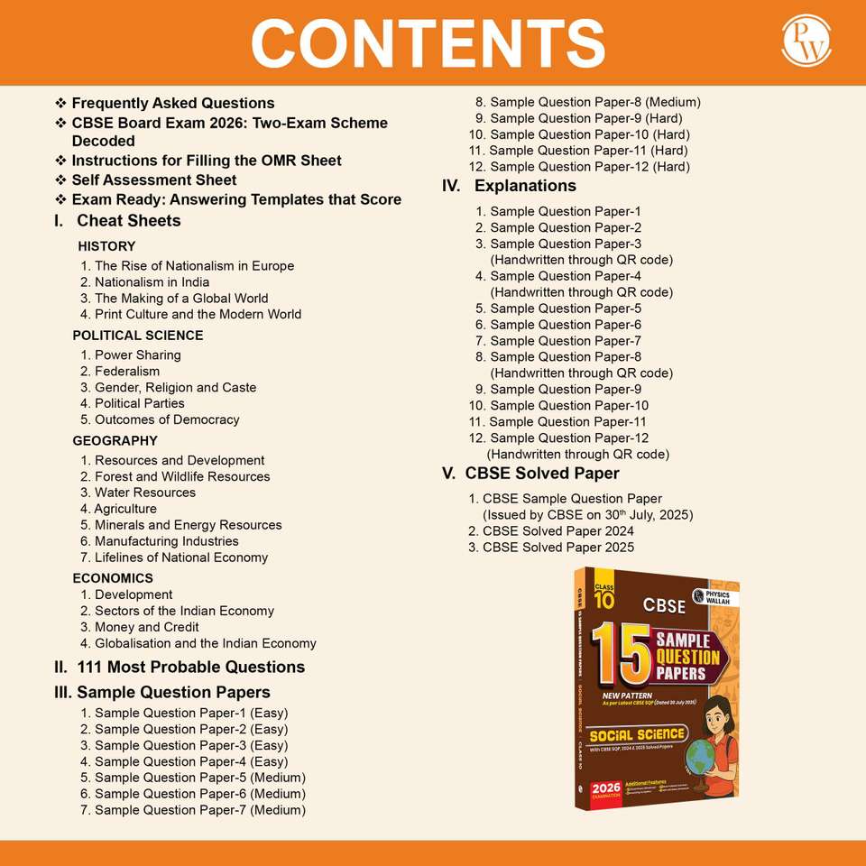 PW 15 CBSE Sample Paper Class 10 Social Science? for 2026 Exam (As Per ...