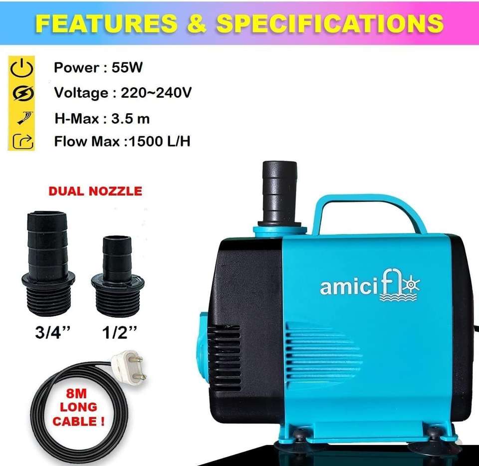 amiciFlo 55W Submersible Water Pump, Pure Copper Winding Motor with 5m ...