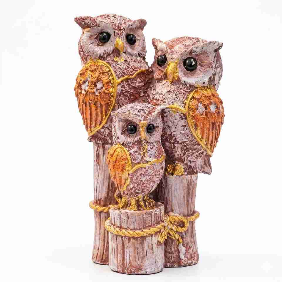NyTraders Hand-Painted Owl Family Statue – Decorative Resin Figurine ...