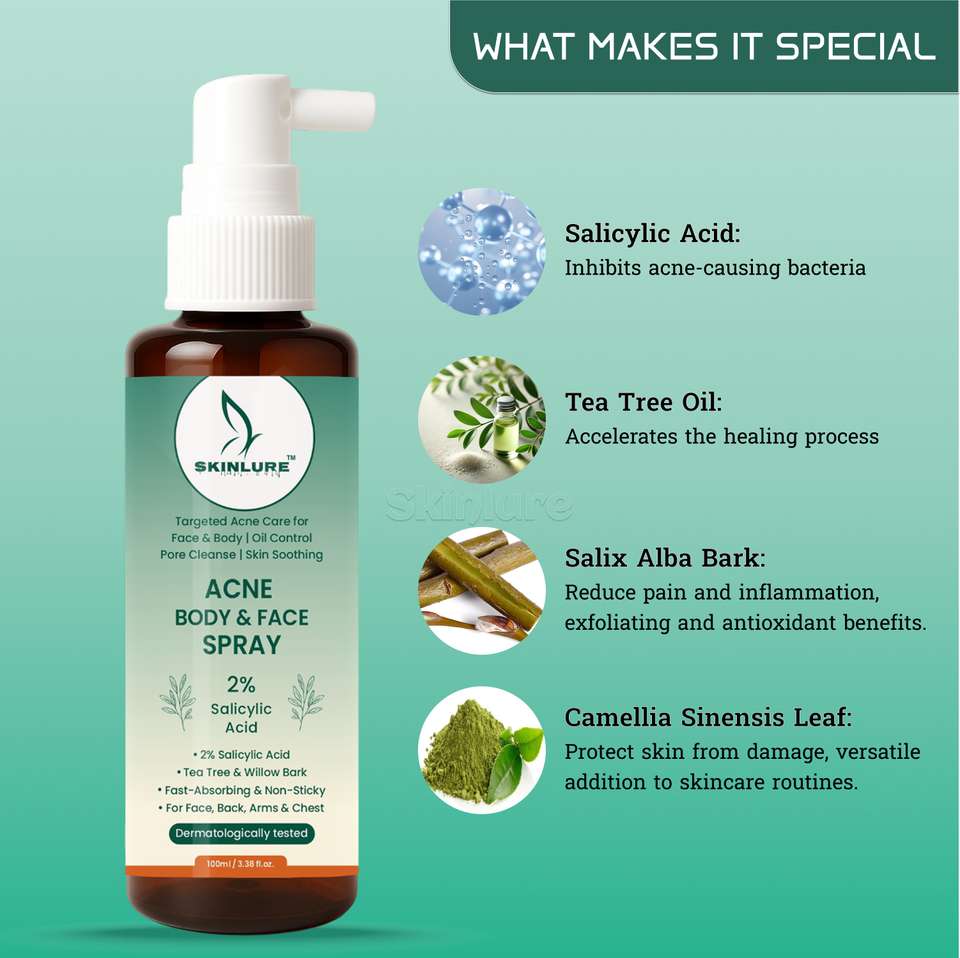 Skinlure Acne Body & Face Spray with 2% Salicylic Acid | Fast-Absorbing ...