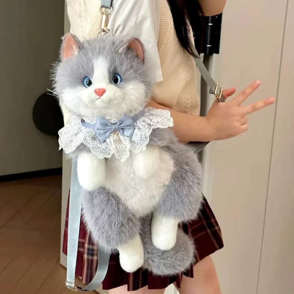 Original Mart Grey Sling Bag Realistic Stuffy Cat Bag For Women's ...