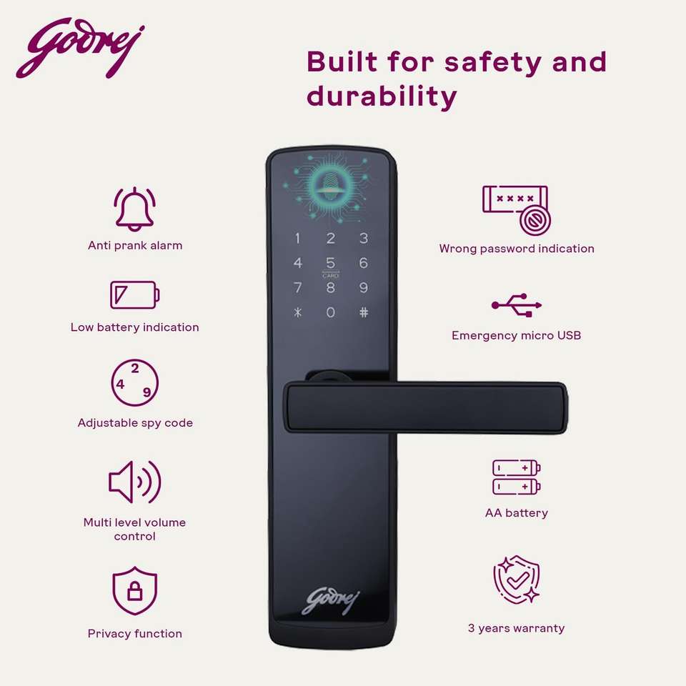 Godrej Locks Catus Connect I Smart Digital Lock for Wooden Door | 5 in ...