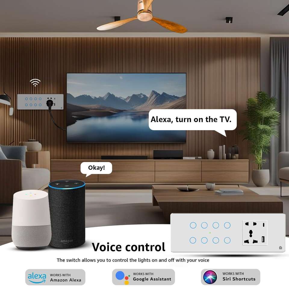 HomeMate Smart Touch Switch Panel | 8 Switch & 1 Socket with Quick ...