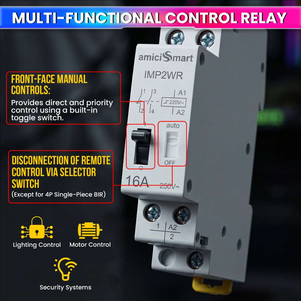 amiciSmart 16A Impulse Relay, 2 Pole 230VAC Relay for Line Control ...