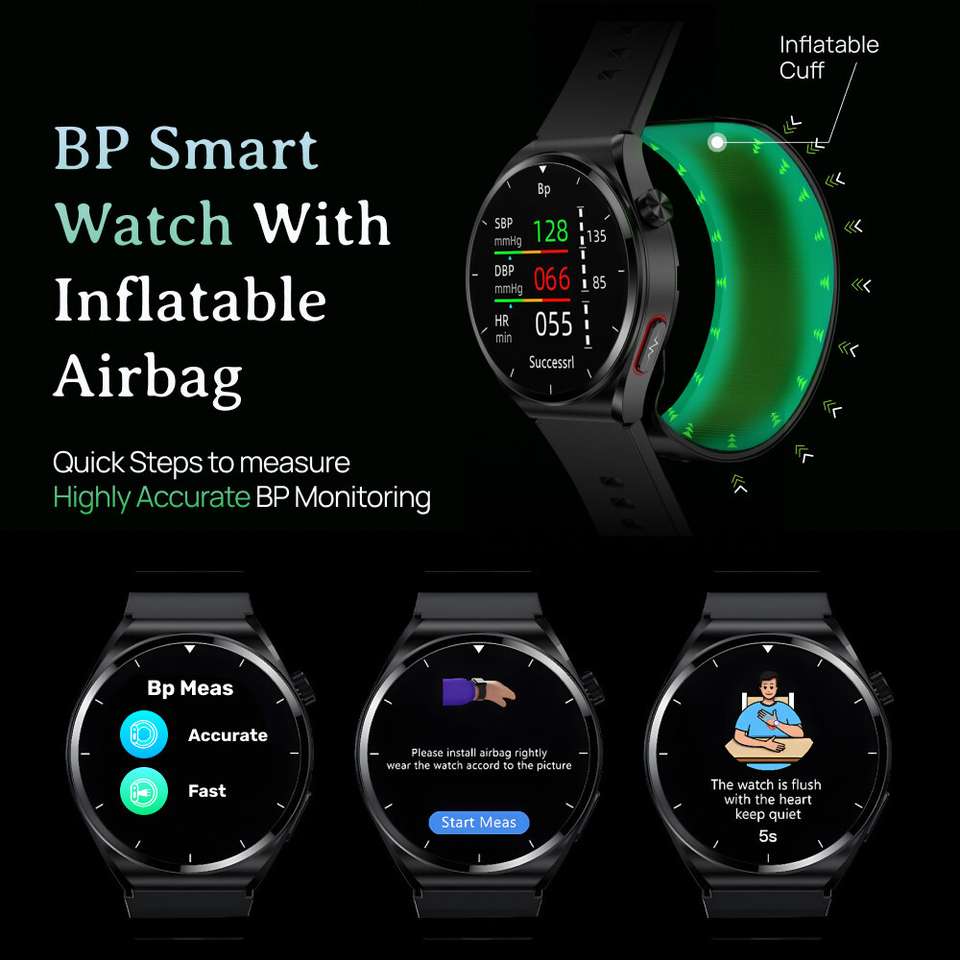 Qioob Blood Pressure (BP) Smart Watch With Inflatable Airbag | Accurate ...