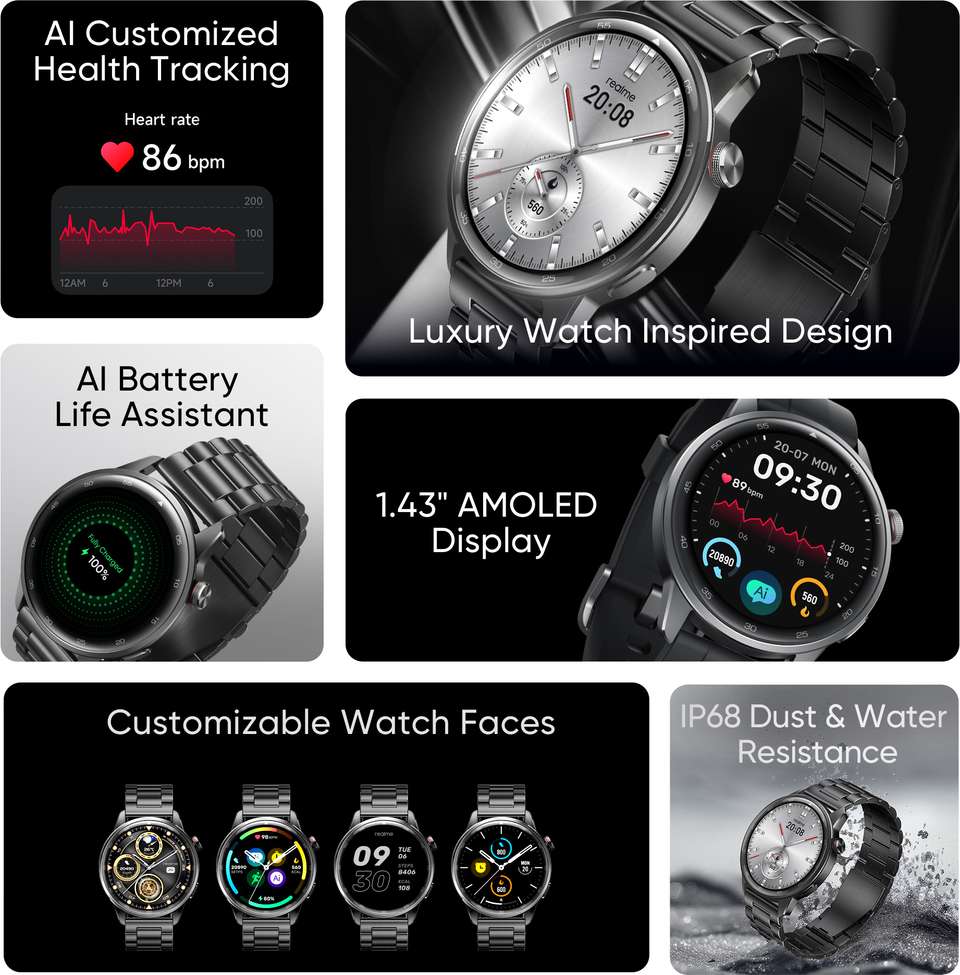 realme Watch S2, 1.43" AMOLED Display, Super AI Engine & upto 20 days ...