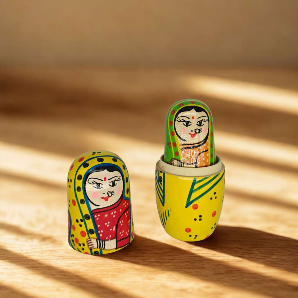 Krafts & Kreations Channapatna Family Nesting Doll Set of 5 Dolls Pink ...