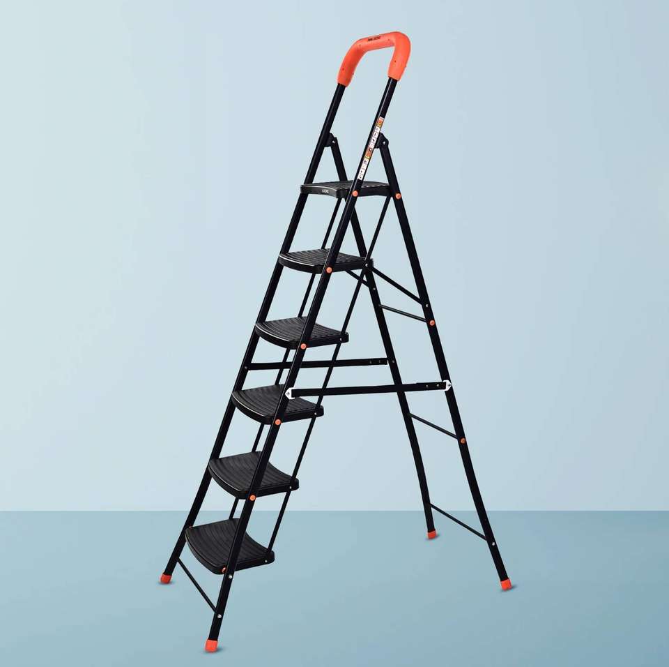 Bathla Ascend 6 Step Heavy Duty Steel Ladder for Home - Orange & Black ...