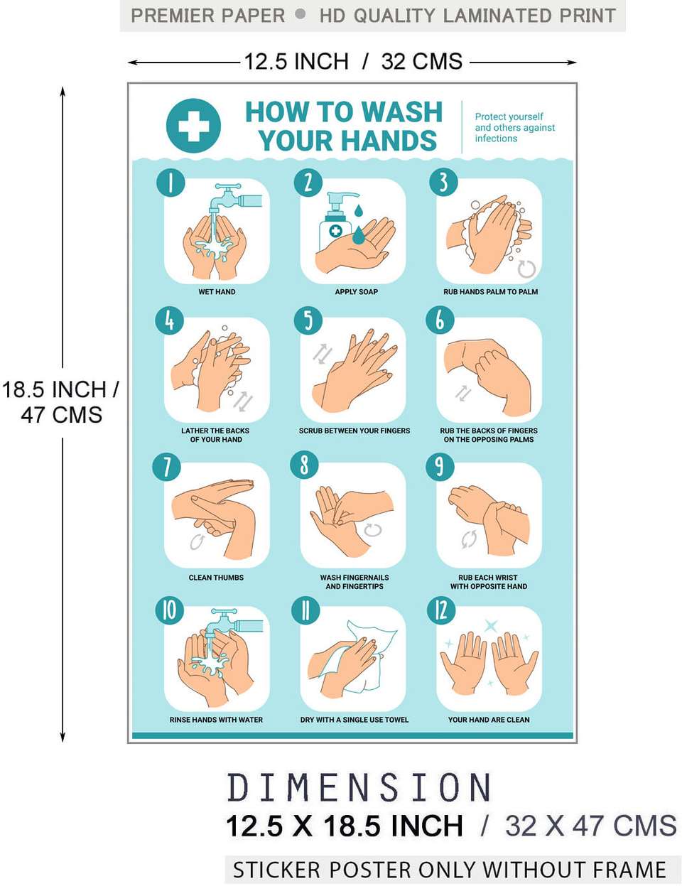 ShubhFly 48 cm How to Wash Your Hands Step by Step Poster Handwashing ...